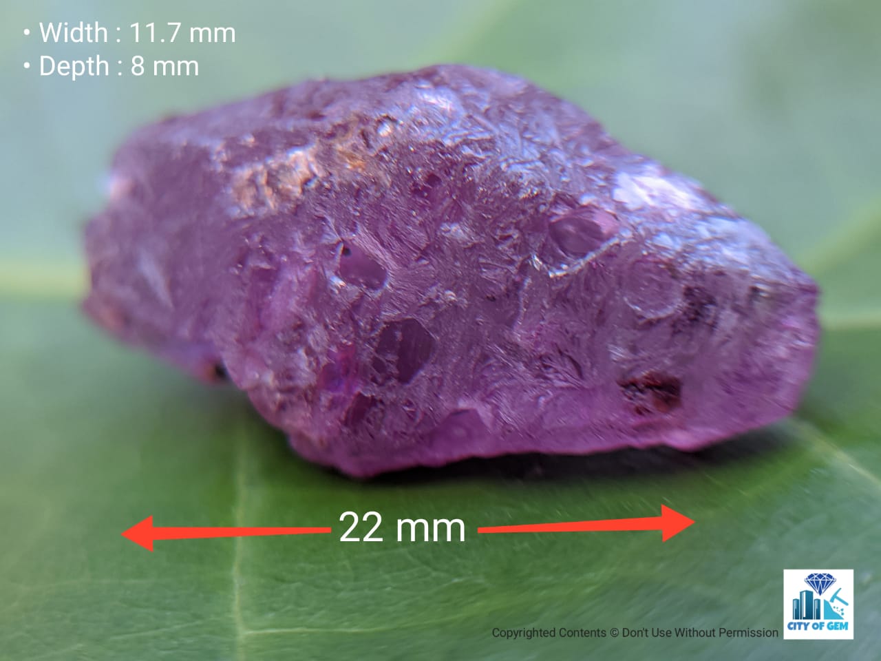Ceylon Natural Pinkish-purple Sapphire Crystal ( Rough Glass Body ) -