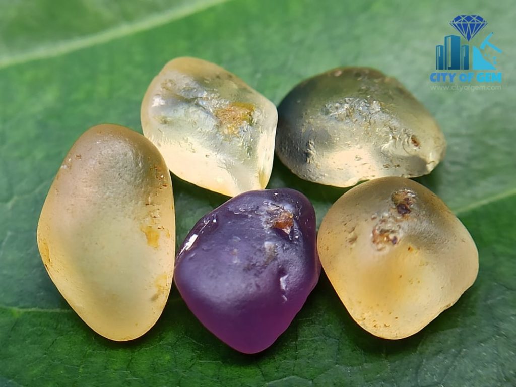 Ceylon Natural Yellow Sapphire Rough Gemstones lot with Purple Sapphire