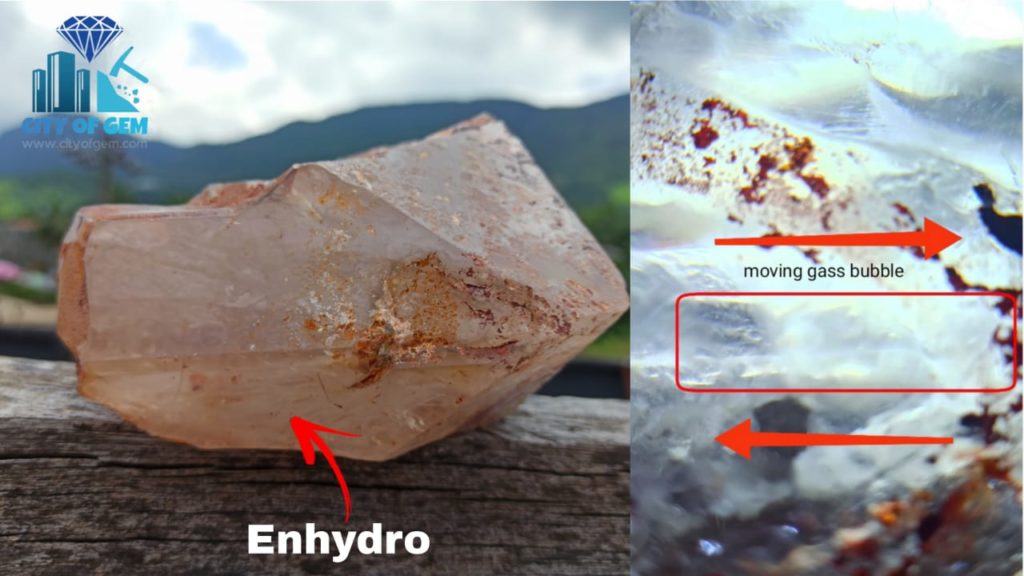 Ceylon Natural Enhydro Quartz Crystal - Visible moving gass bubble