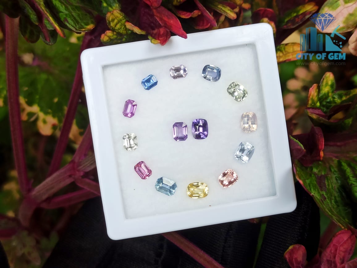 Ceylon Natural Faceted Multicolour Sapphire Collection - Cushion ...