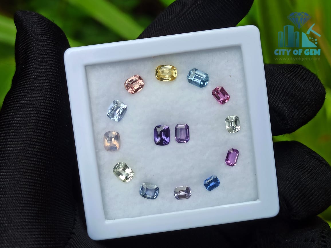 Ceylon Natural Faceted Multicolour Sapphire Collection - Cushion ...