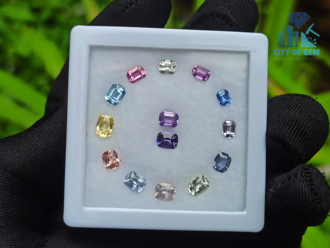 Ceylon Natural Faceted Multicolour Sapphire Collection - Cushion ...