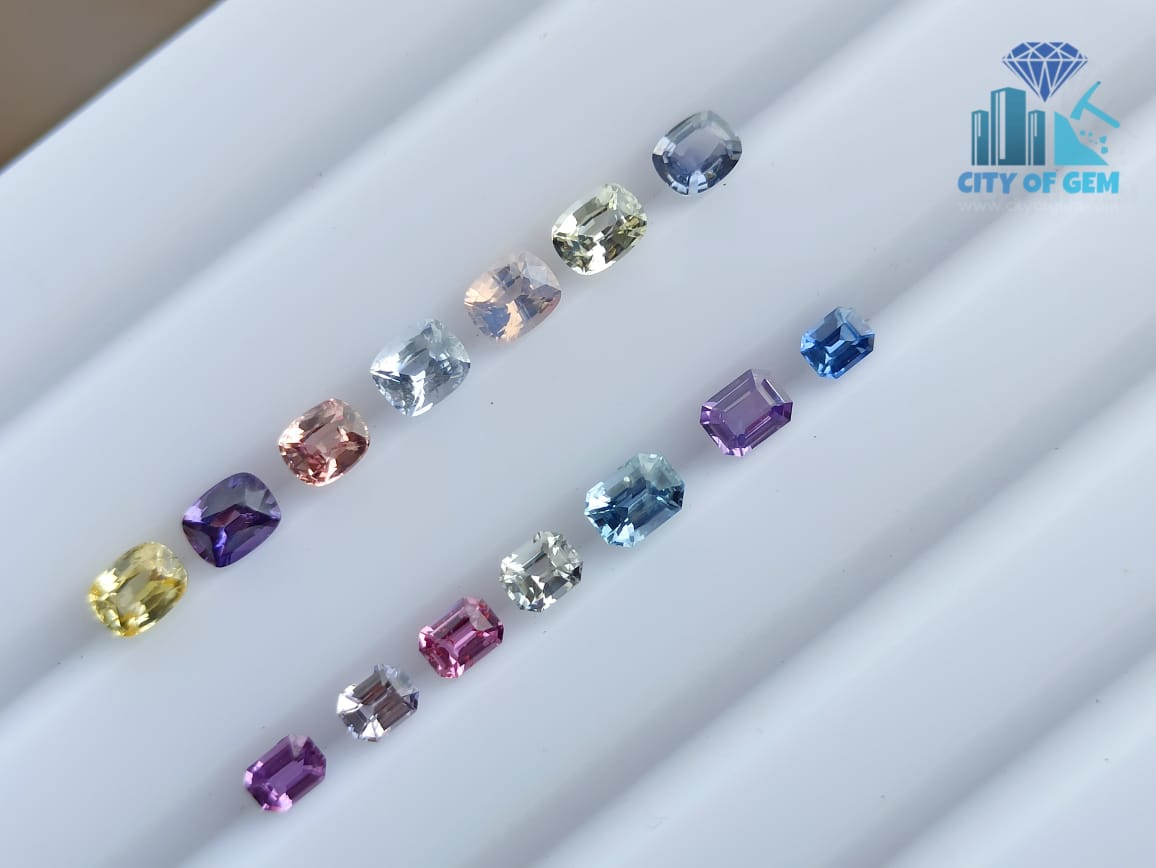 Ceylon Natural Faceted Multicolour Sapphire Collection - Cushion ...