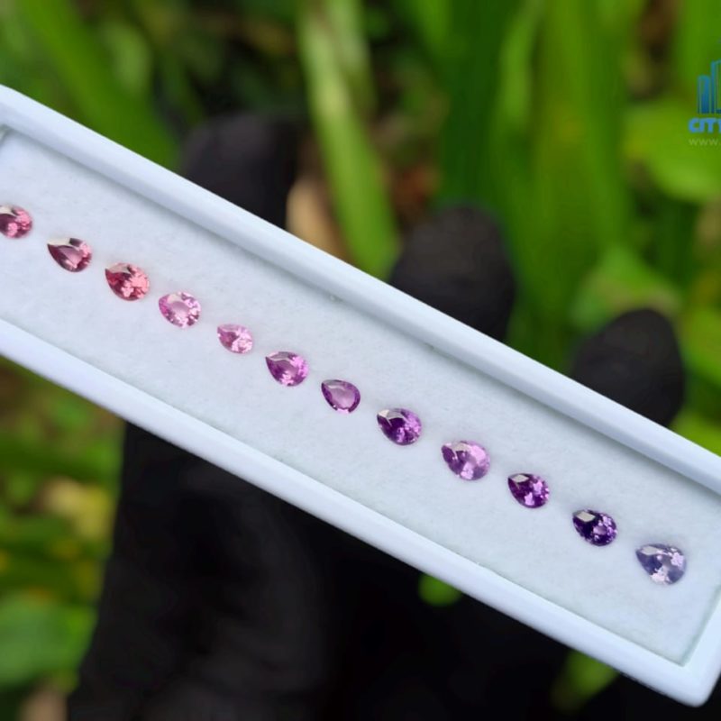 Natural Purple, Pink and Padparadscha Sapphire Faceted Pear shape ...