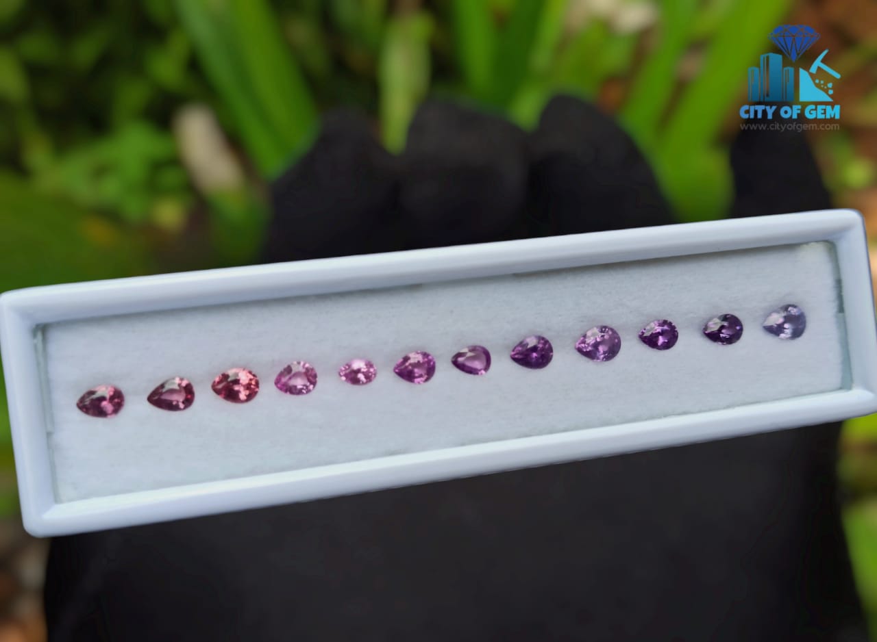 Natural Purple, Pink and Padparadscha Sapphire Faceted Pear shape ...