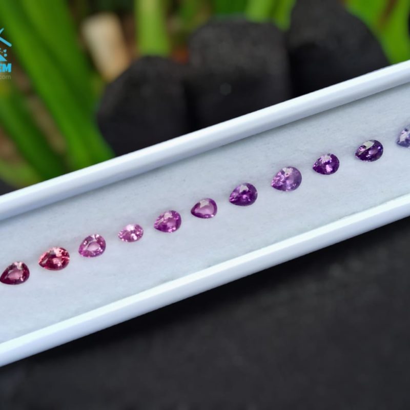 Natural Purple, Pink and Padparadscha Sapphire Faceted Pear shape ...