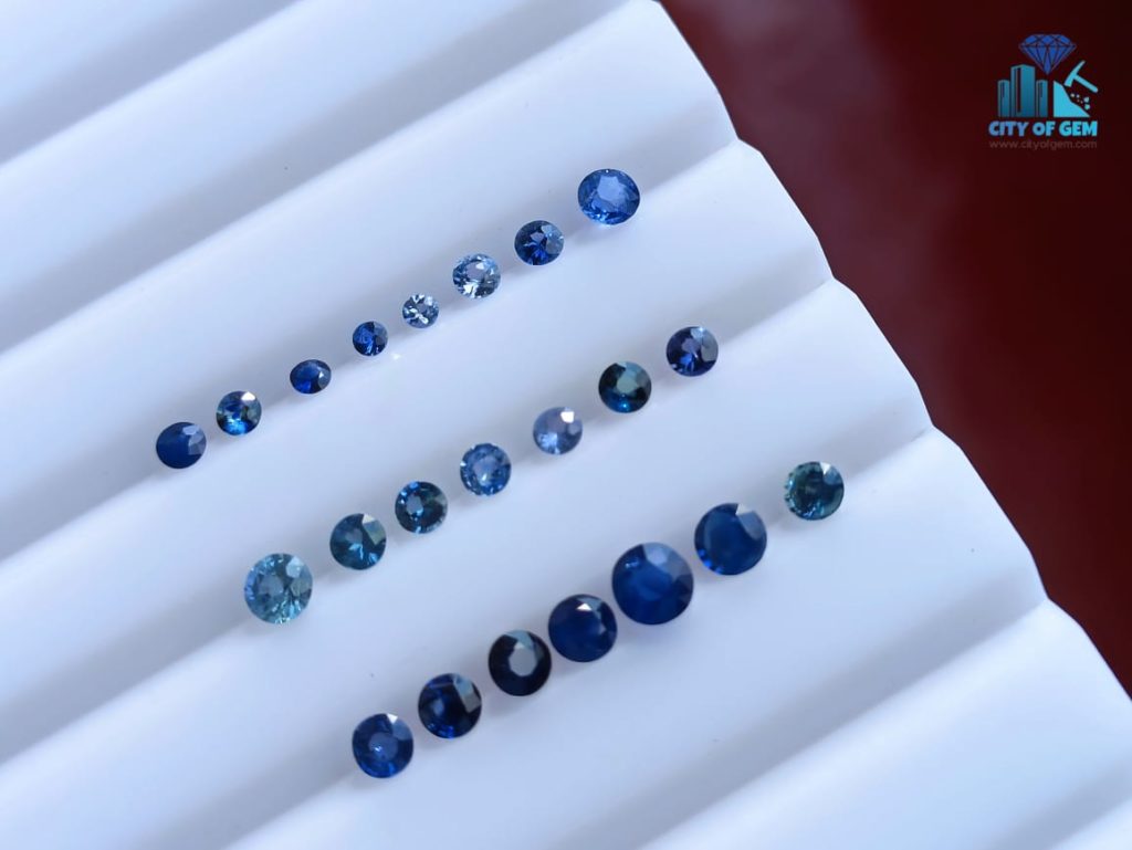 Blue Sapphire Round Collection with various shades of blue color ranges