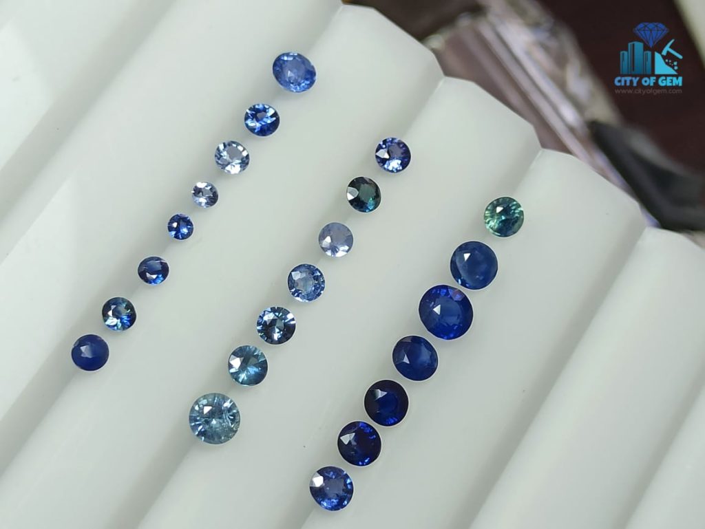 Blue Sapphire Round Collection with various shades of blue color ranges