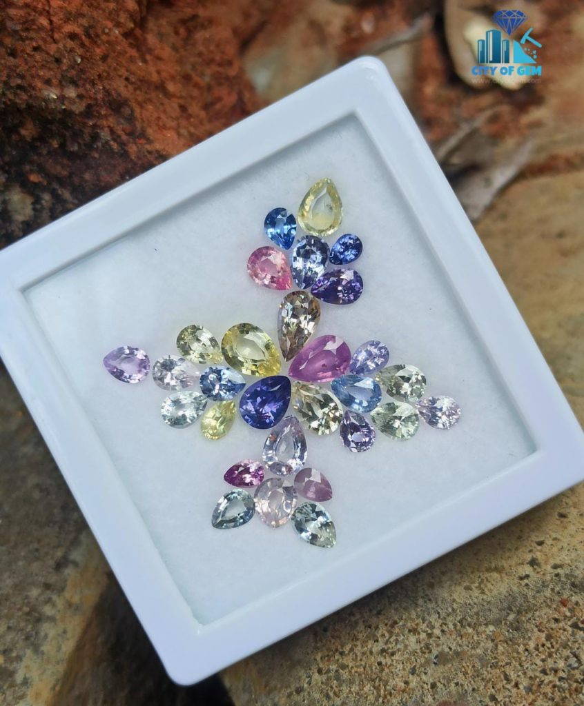 Ceylon Natural Sapphire Faceted Pear Shape Unheated Gem Collection