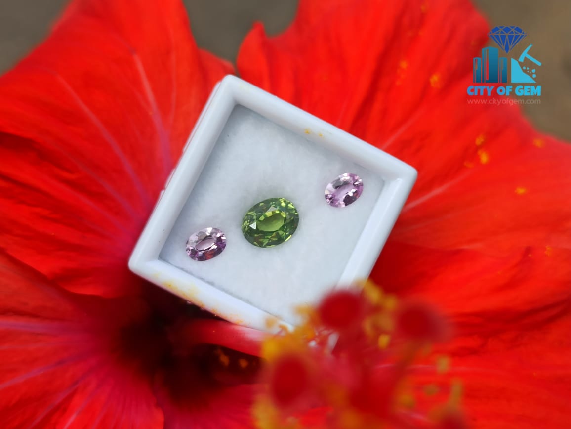 Ceylon Natural Green Zircon & Pink Sapphires Gemstones for Jewelry Design
