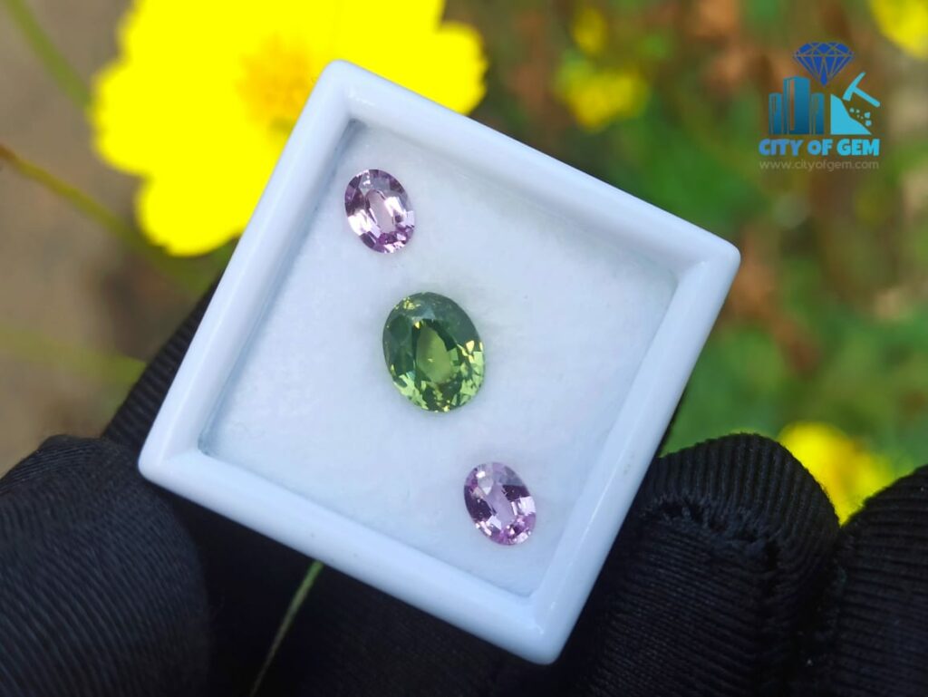 Ceylon Natural Green Zircon & Pink Sapphires Gemstones for Jewelry Design