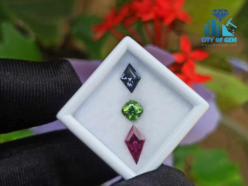 Natural Green Zircon, Gray Spinel & Rhodolite Garnet Gemstones for ...