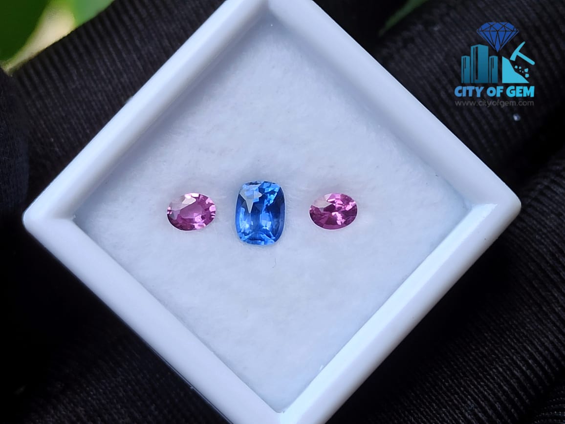 Natural Blue Sapphire & Pink Sapphire Pair Gemstones for Jewelry Design