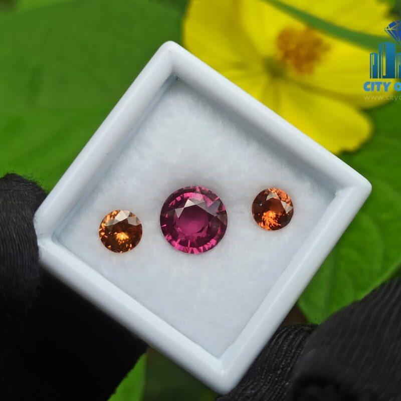 Natural Pink Rhodolite Garnet with Round Orange Zircon and Spessartite ...