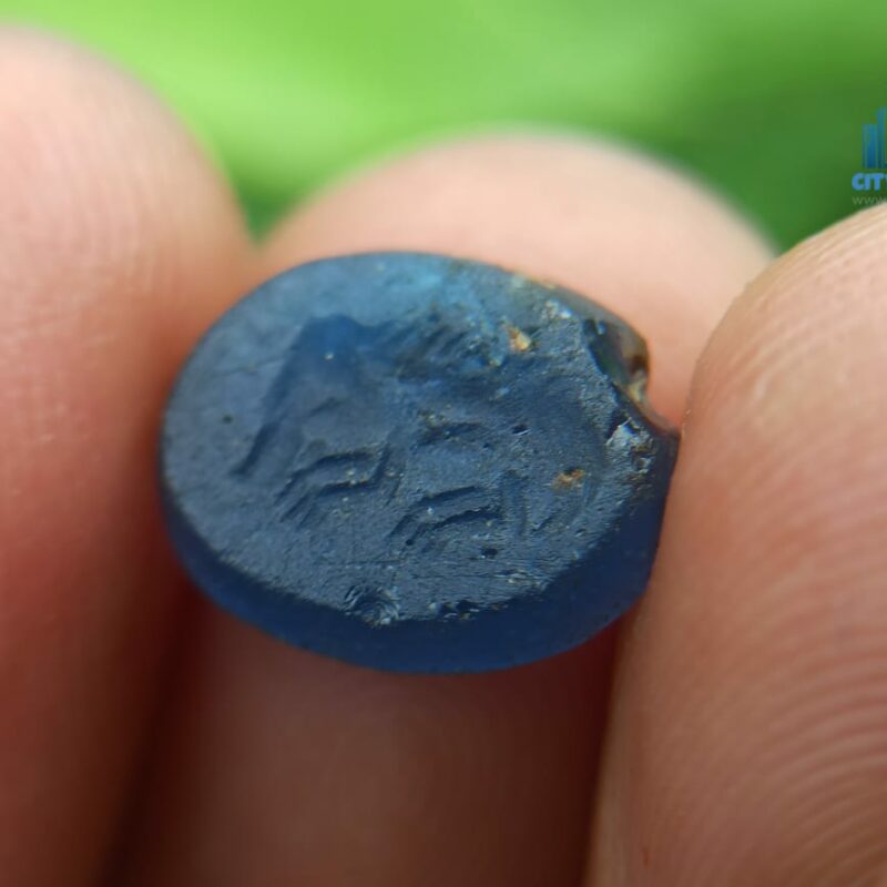 Ancient Carving of wild warthog - Old Natural Carved Blue Glass from ...