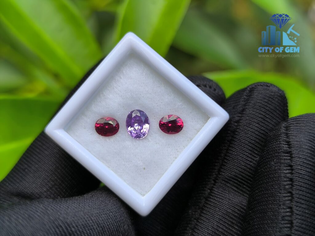 Ceylon Natural Purple Sapphire and Red Garnet Oval Pair for Jewelry Designs