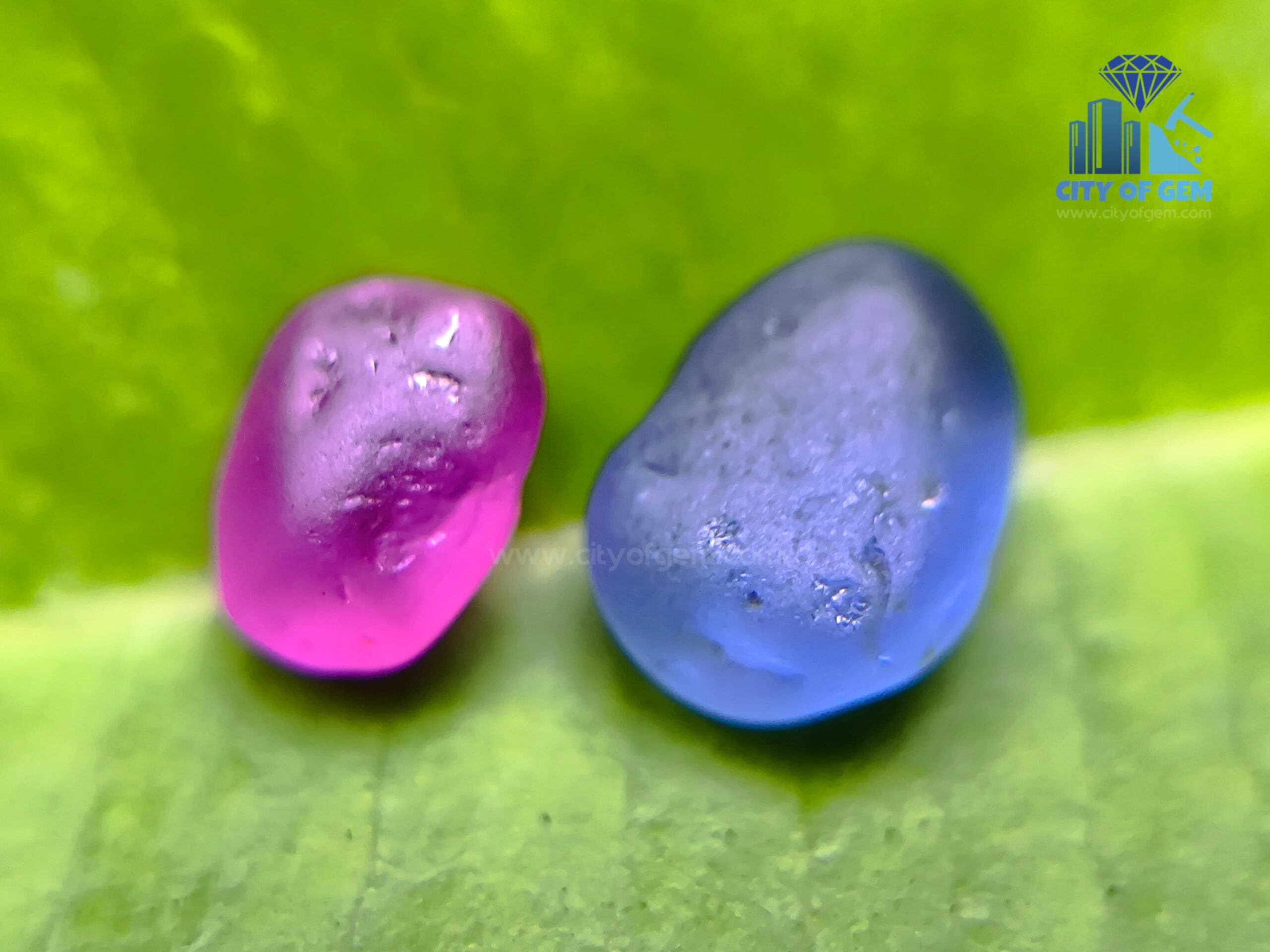 Facet Grade Ceylon Natural Blue Sapphire & Hot Pink Sapphire Alluvial Rough Couple